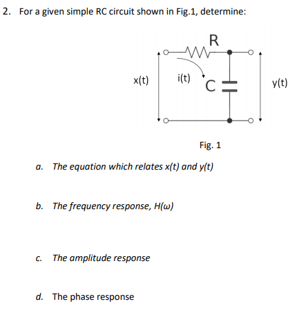 Solved 2. For a given simple RC circuit shown in Fig.1, | Chegg.com
