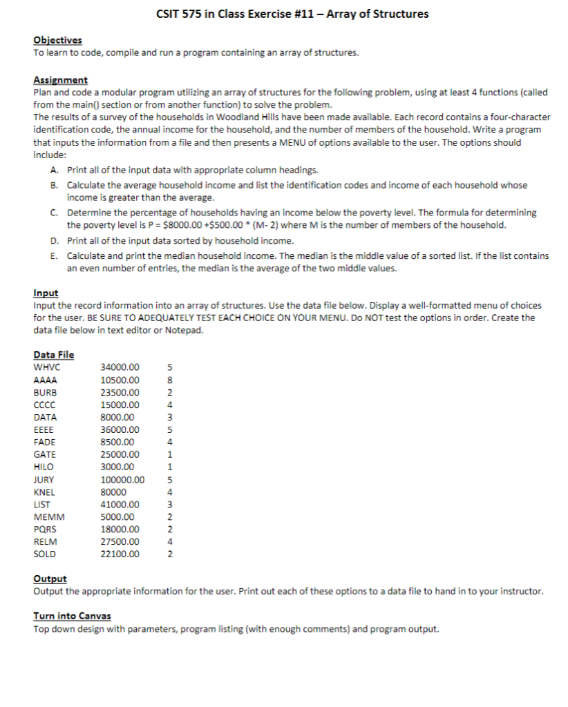 Solved CSIT 575 in Class Exercise #11-Array of Structures | Chegg.com