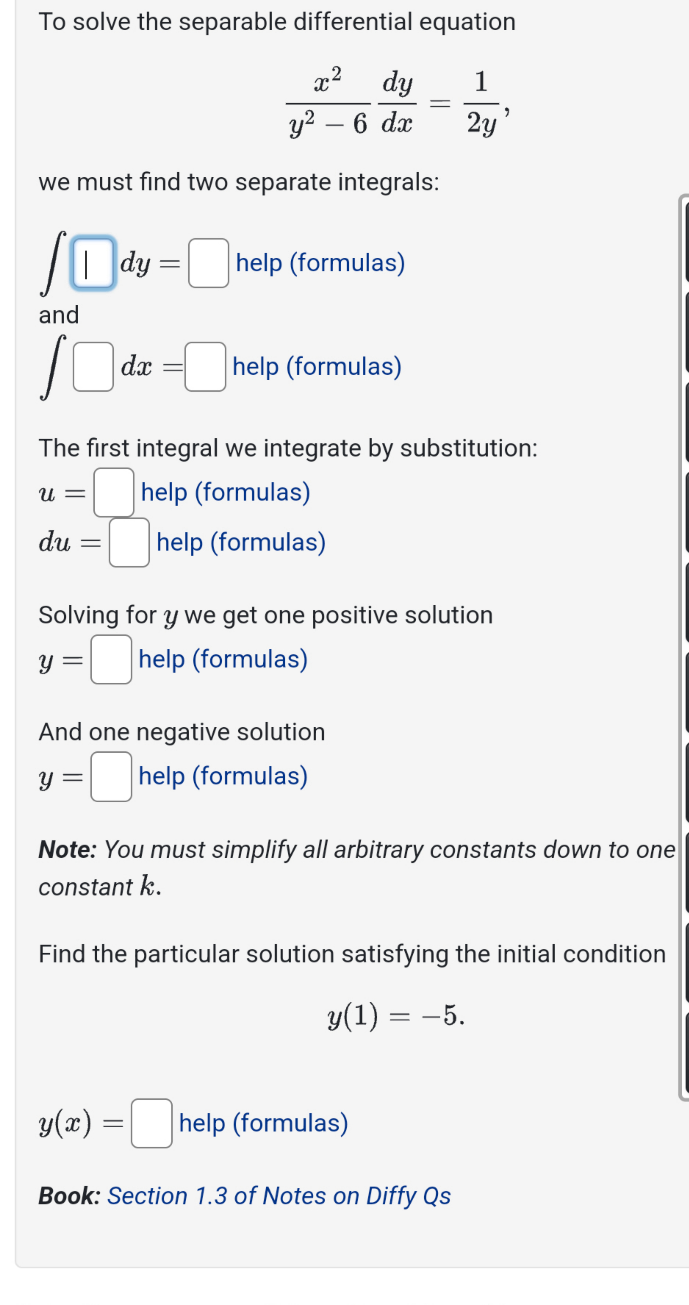Solved To ﻿solve the separable differential | Chegg.com
