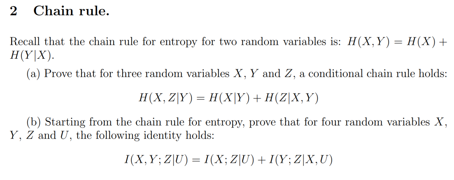 Solved 2 Chain rule. Recall that the chain rule for entropy | Chegg.com