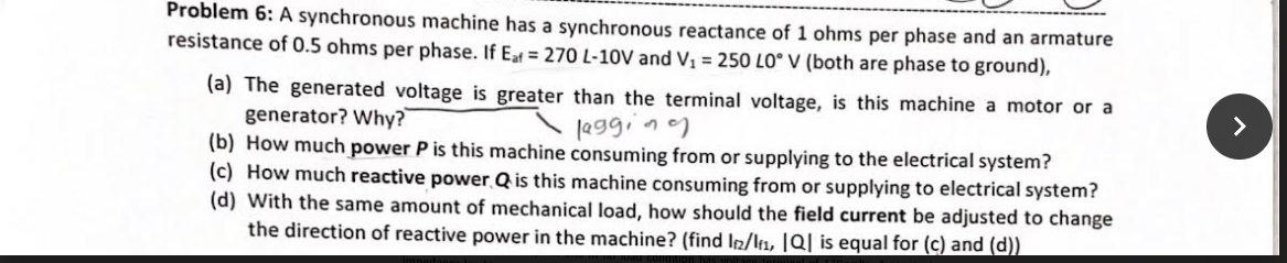 Solved roblem 6: A synchronous machine has a synchronous | Chegg.com