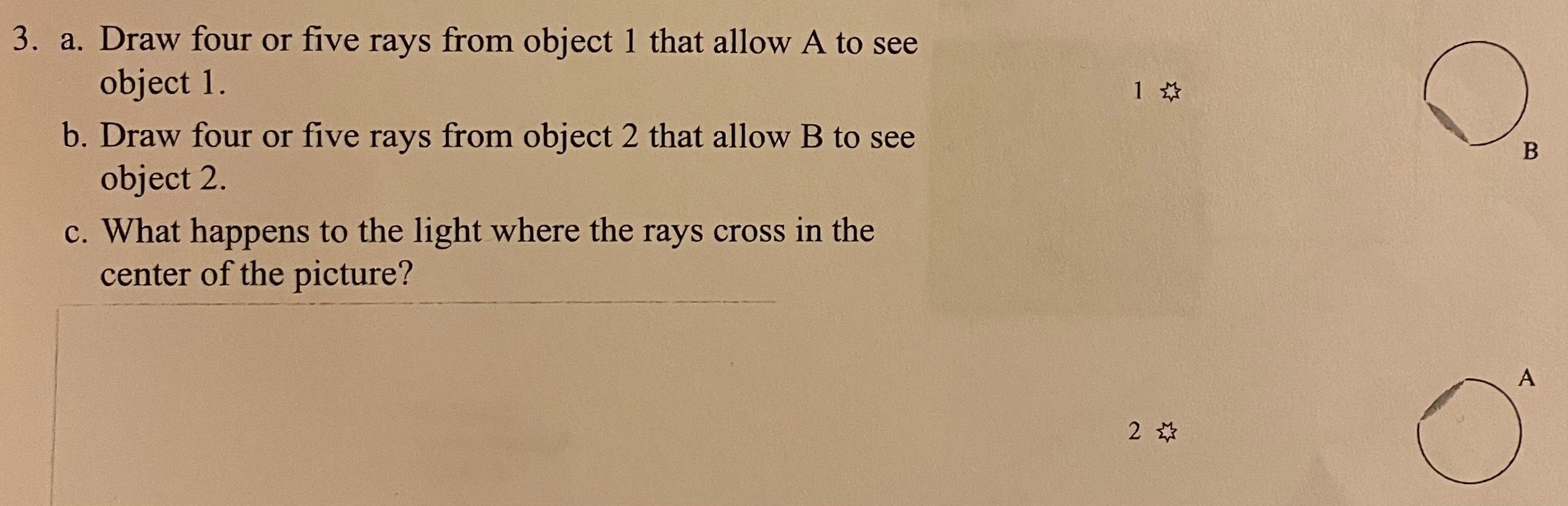 Solved 3. a. Draw four or five rays from object 1 that allow | Chegg.com