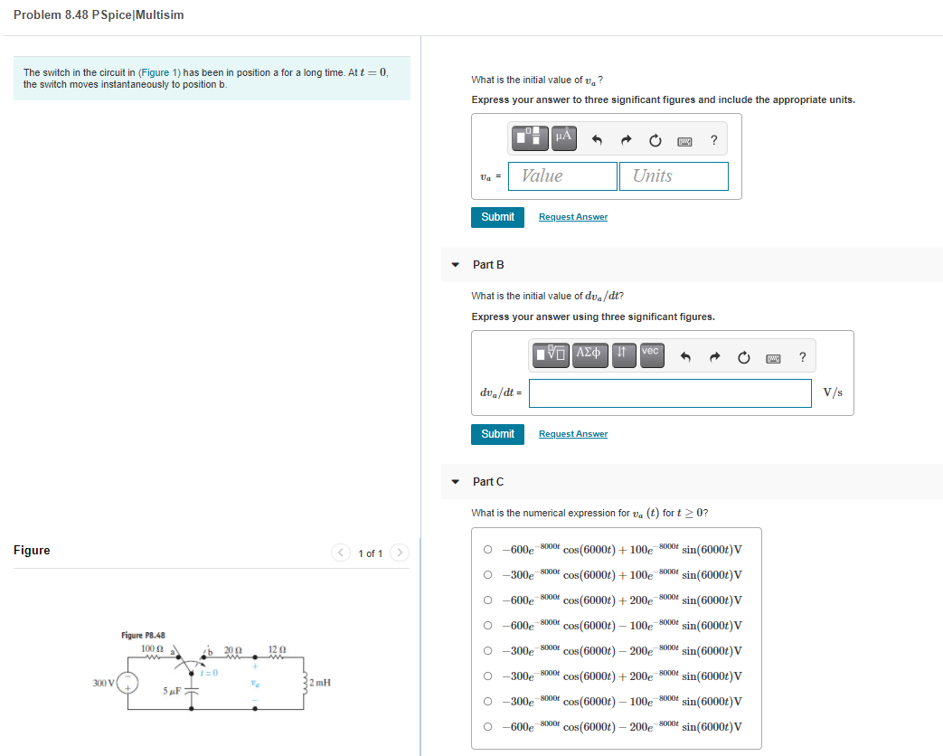 Solved Problem 8.48 PSpice|Multisim The switch in the | Chegg.com