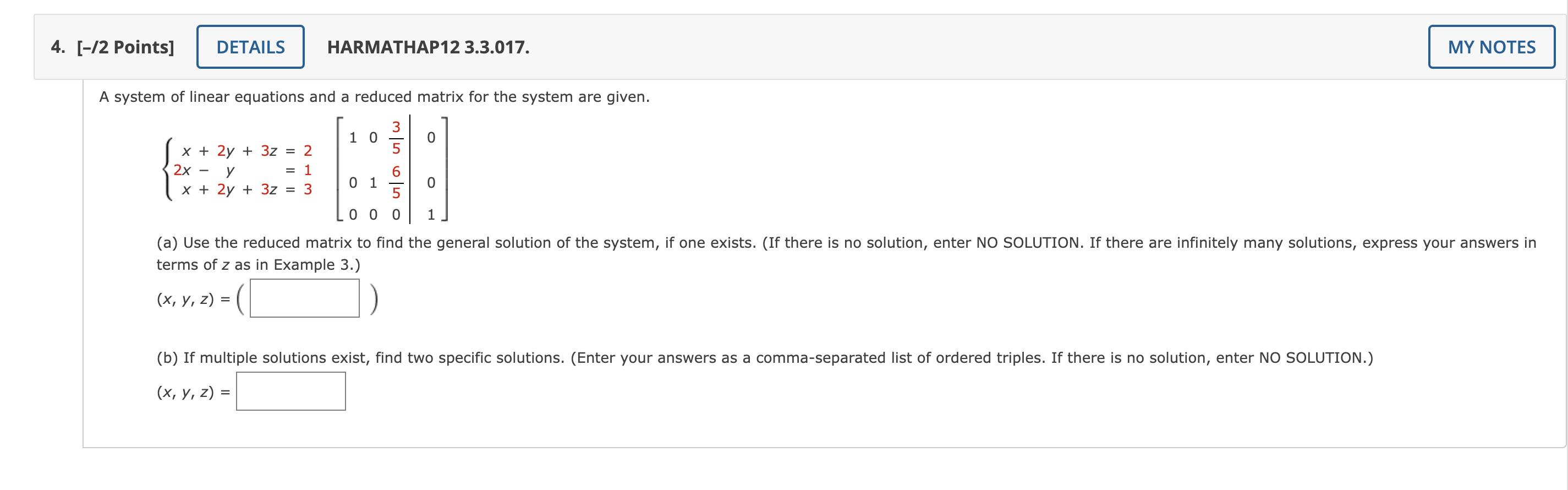 Solved A system of linear equations and a reduced matrix for | Chegg.com