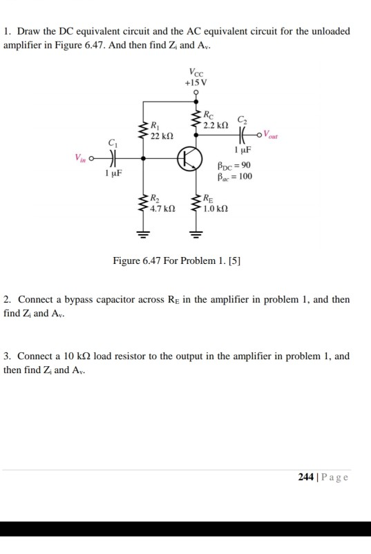 Solved 1. Draw the DC equivalent circuit and the AC | Chegg.com
