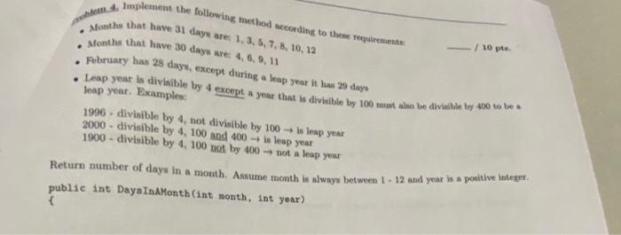 Solved oblem 4. Implement the following method according to | Chegg.com