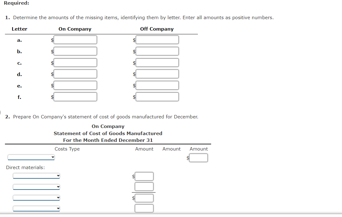 [Solved]: Manufacturing Income Statement, Statement of Cost
