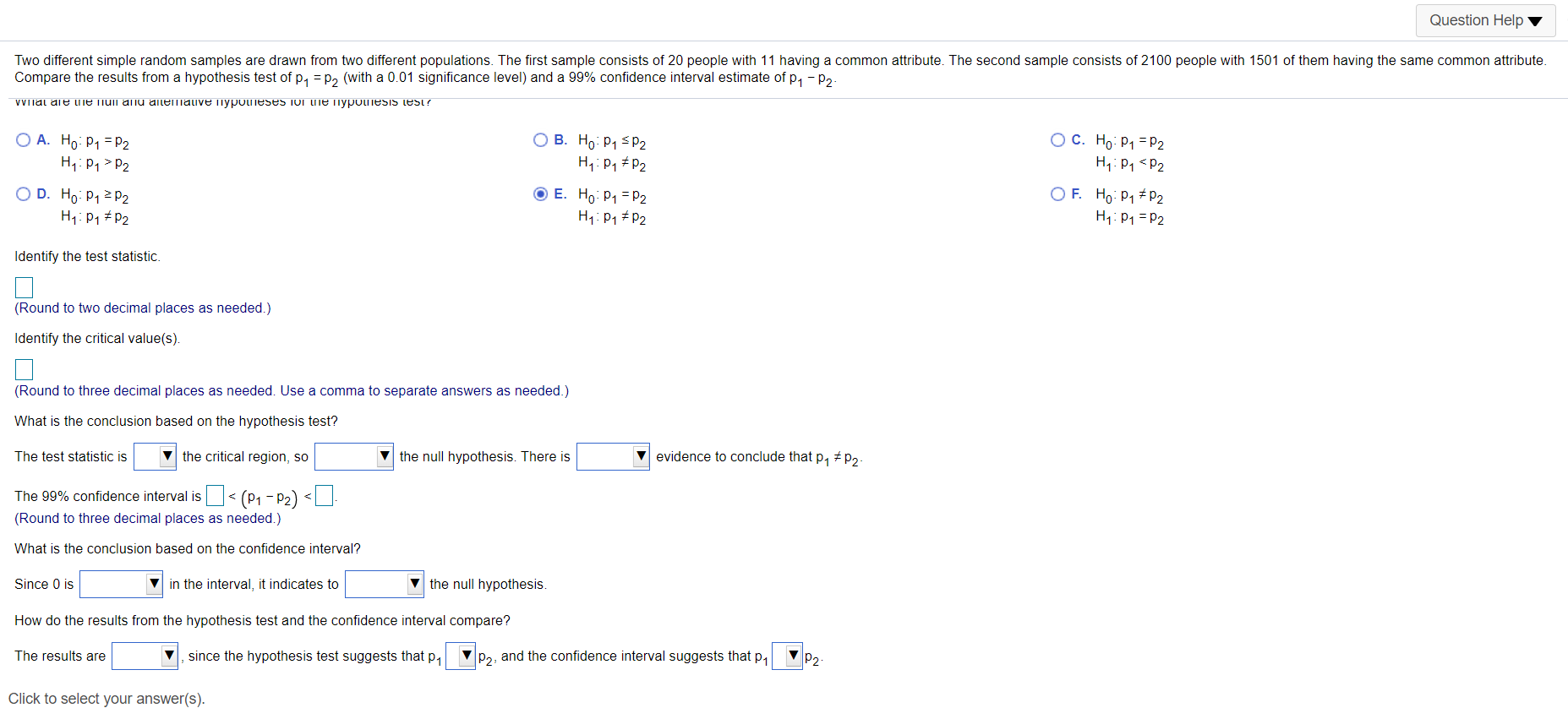 Solved Question Help Two different simple random samples are | Chegg.com