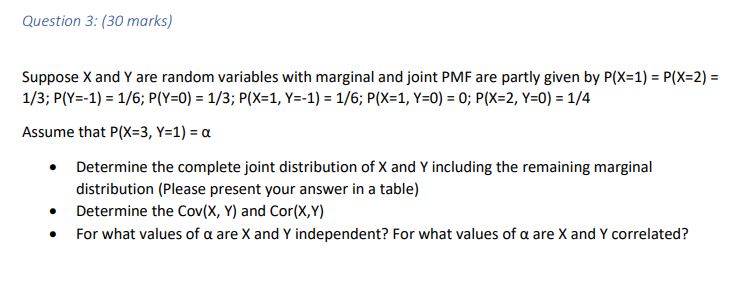 Solved Question 3: (30 ﻿marks)Suppose x ﻿and Y ﻿are random | Chegg.com
