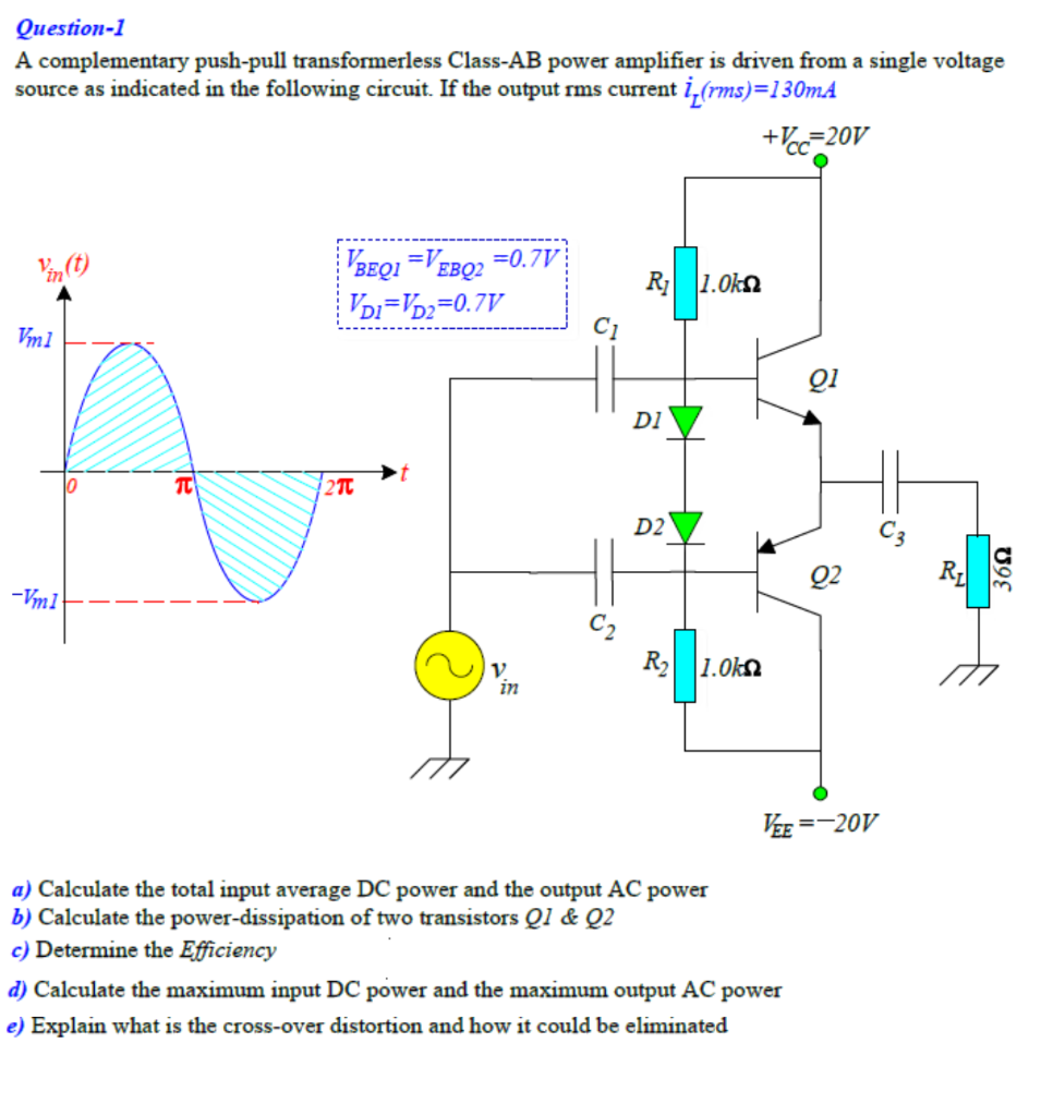 Solved Question-1 A complementary push-pull transformerless | Chegg.com