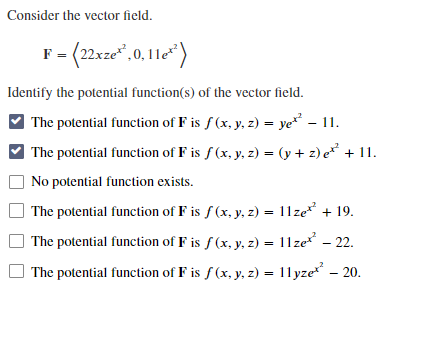 Solved Consider the vector field. F= 22xzex2,0,11ex2 | Chegg.com