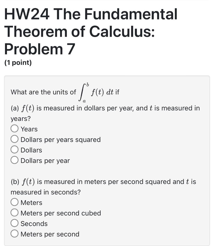Solved HW24 The Fundamental Theorem of Calculus: Problem 7 | Chegg.com