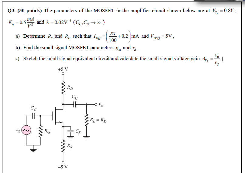 Solved Q3. (30 points) The parameters of the MOSFET in the | Chegg.com