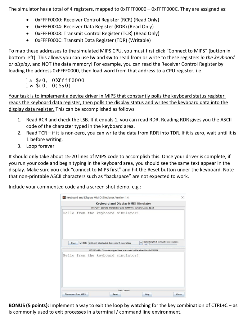 MARS IDE can simulate MMIO for a number of devices, | Chegg.com