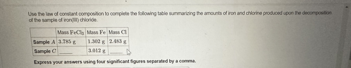 Solved Use the law of constant composition to complete the | Chegg.com
