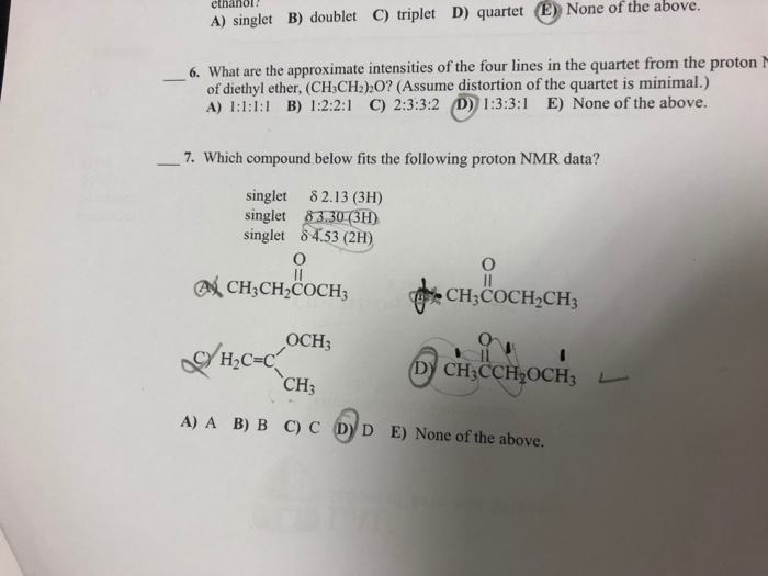 Solved of the above. ethanol A) singlet B) doublet C) | Chegg.com