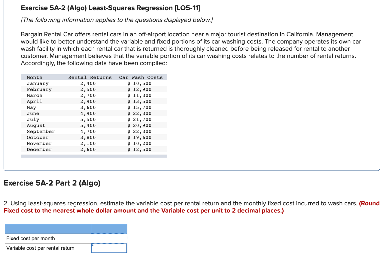 Solved Exercise 5A-2 (Algo) Least-Squares Regression | Chegg.com