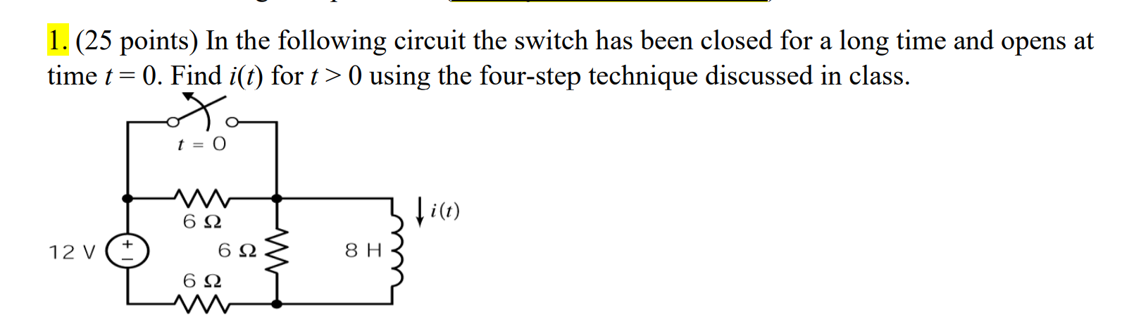 Solved 1. (25 points) In the following circuit the switch | Chegg.com