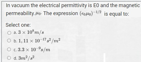 Solved In vacuum the electrical permittivity is E0 and the | Chegg.com