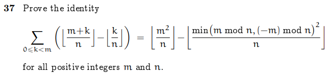 Solved 37 Prove the identity m+k min(m mod n, (–m) mod n)? | Chegg.com