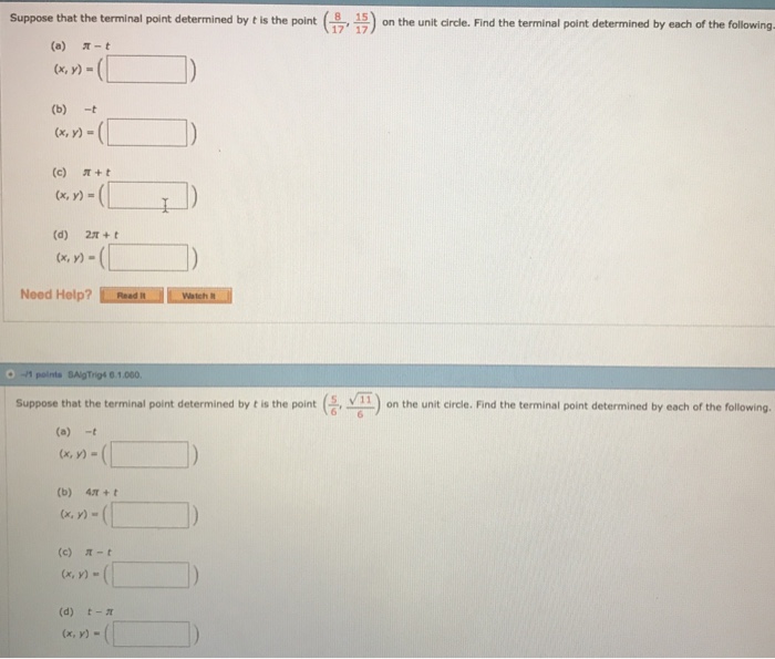 Solved Suppose that the terminal point determined by t is | Chegg.com