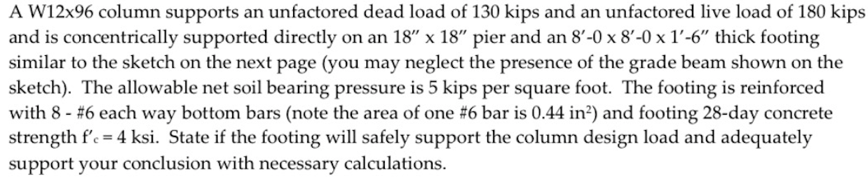 Solved A W12x96 column supports an unfactored dead load of | Chegg.com