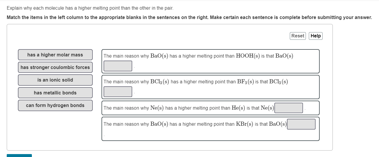 Solved Explain why each molecule has a higher melting point | Chegg.com