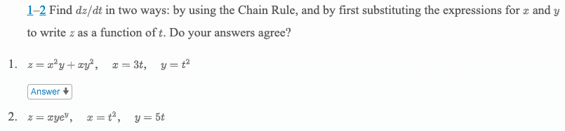 Solved 1-2 Find dz/dt in two ways: by using the Chain Rule, | Chegg.com
