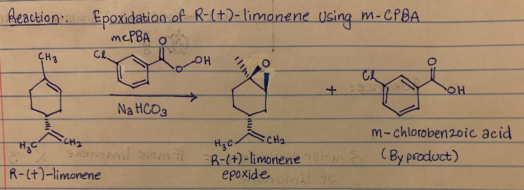 Solved Reaction' Epoxidation of R-(+)-limonene Using m- CPBA | Chegg.com