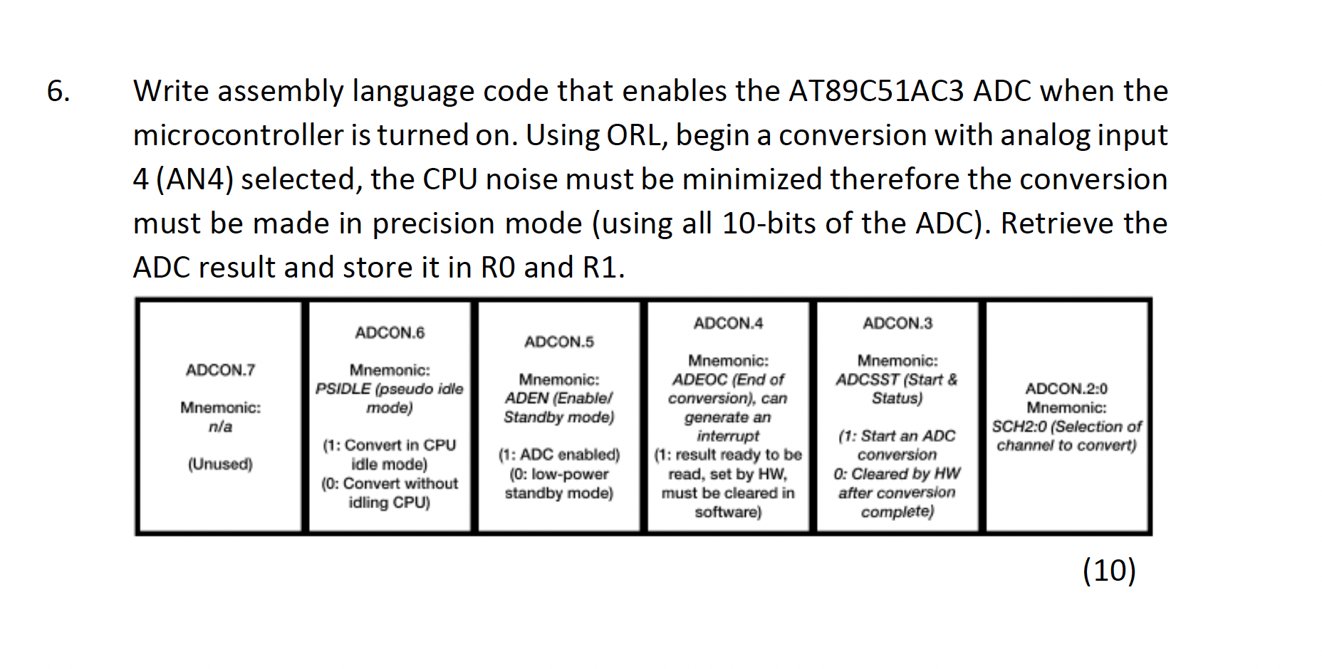 6. Write assembly language code that enables the | Chegg.com