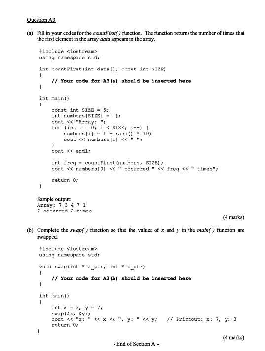 Solved Question A3 (a) Fill in your codes for the | Chegg.com