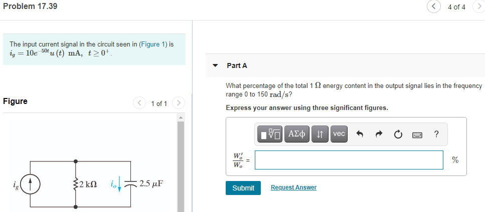 Solved Problem 17.39 The input current signal in the circuit | Chegg.com