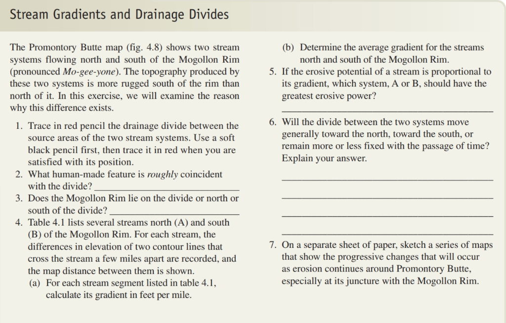 Solved Stream Gradients and Drainage Divides The Promontory | Chegg.com