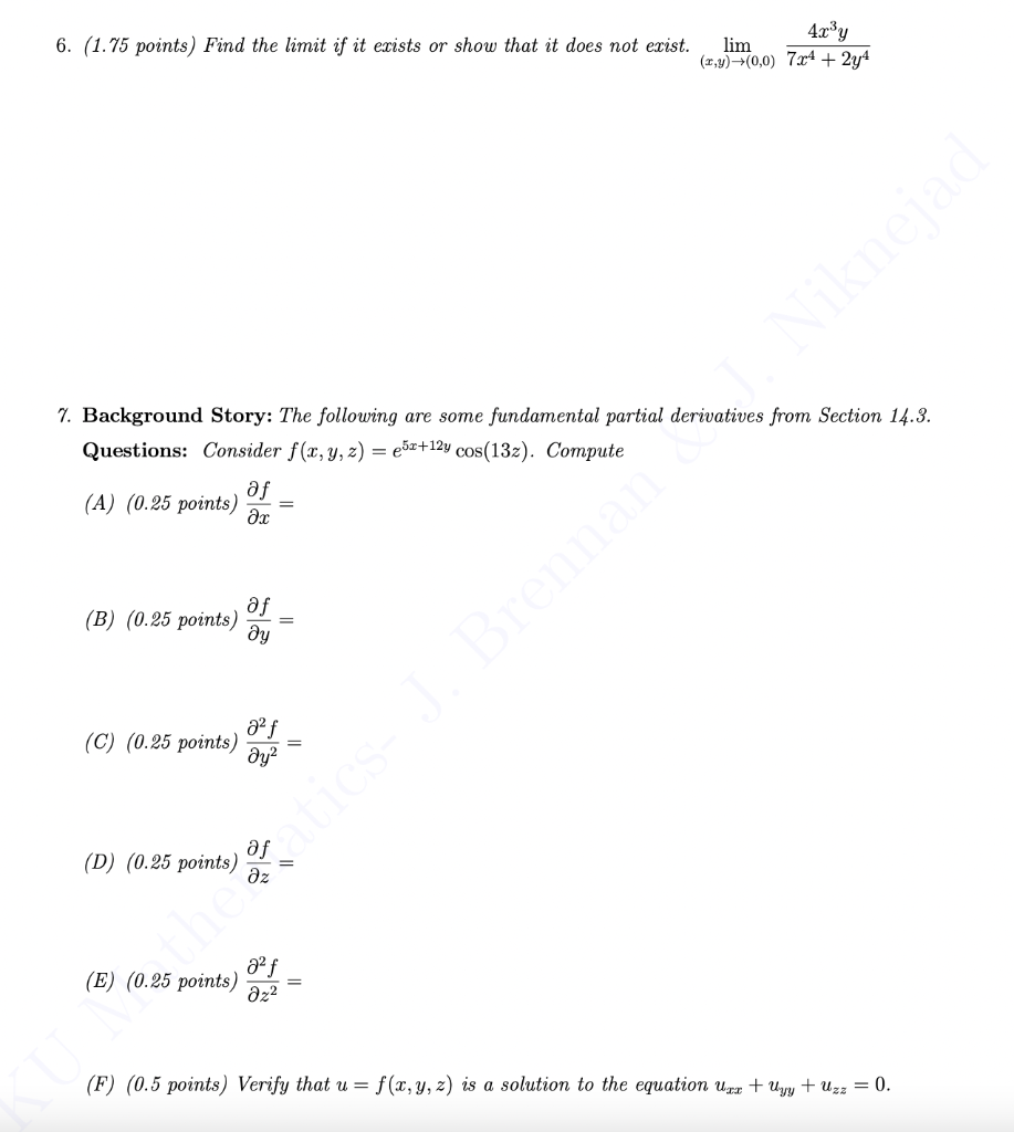 Solved 6. (1.75 points) Find the limit if it exists or show | Chegg.com