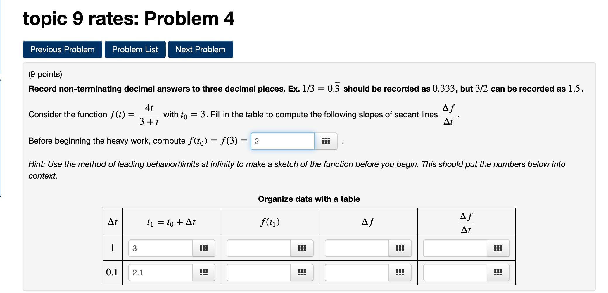 Solved Record non-terminating decimal answers to three | Chegg.com
