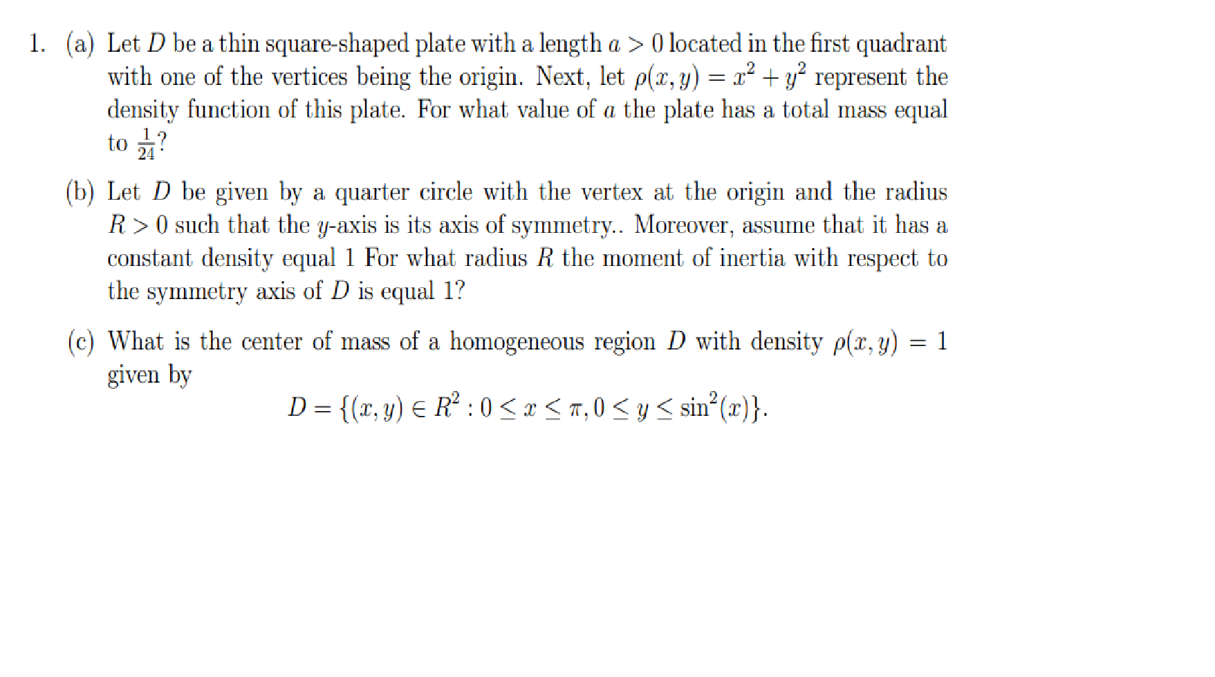 Solved 1. (a) Let D be a thin square-shaped plate with a | Chegg.com