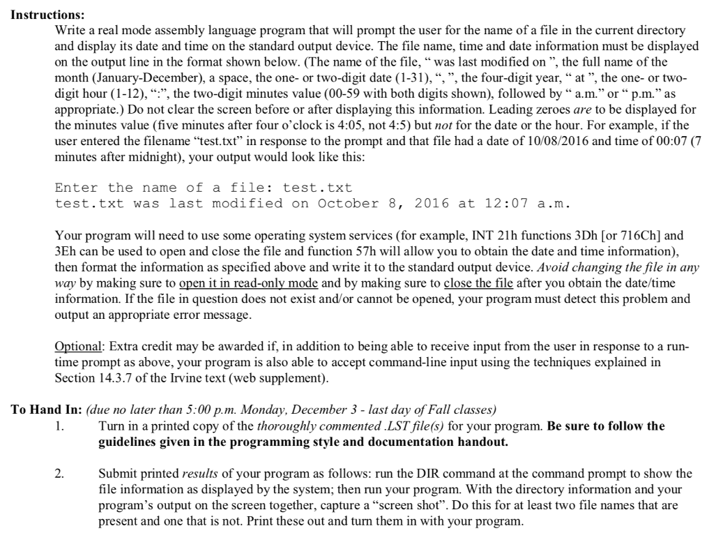 Solved Instructions: Write a real mode assembly language | Chegg.com