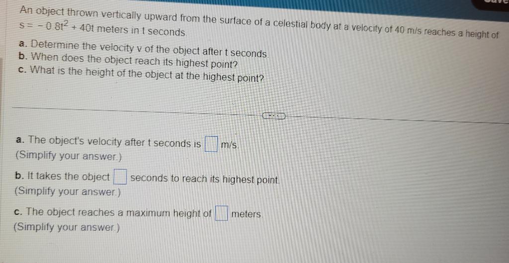 Solved An Object Thrown Vertically Upward From The Surface