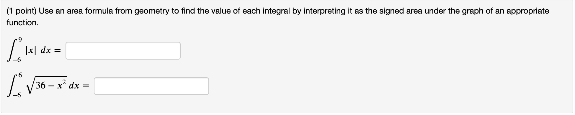 Solved (1 point) Use an area formula from geometry to find | Chegg.com