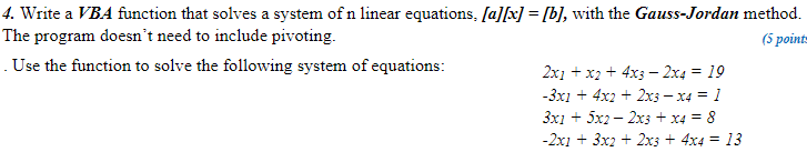 Solved Write a VBA function that solves a system of n linear | Chegg.com