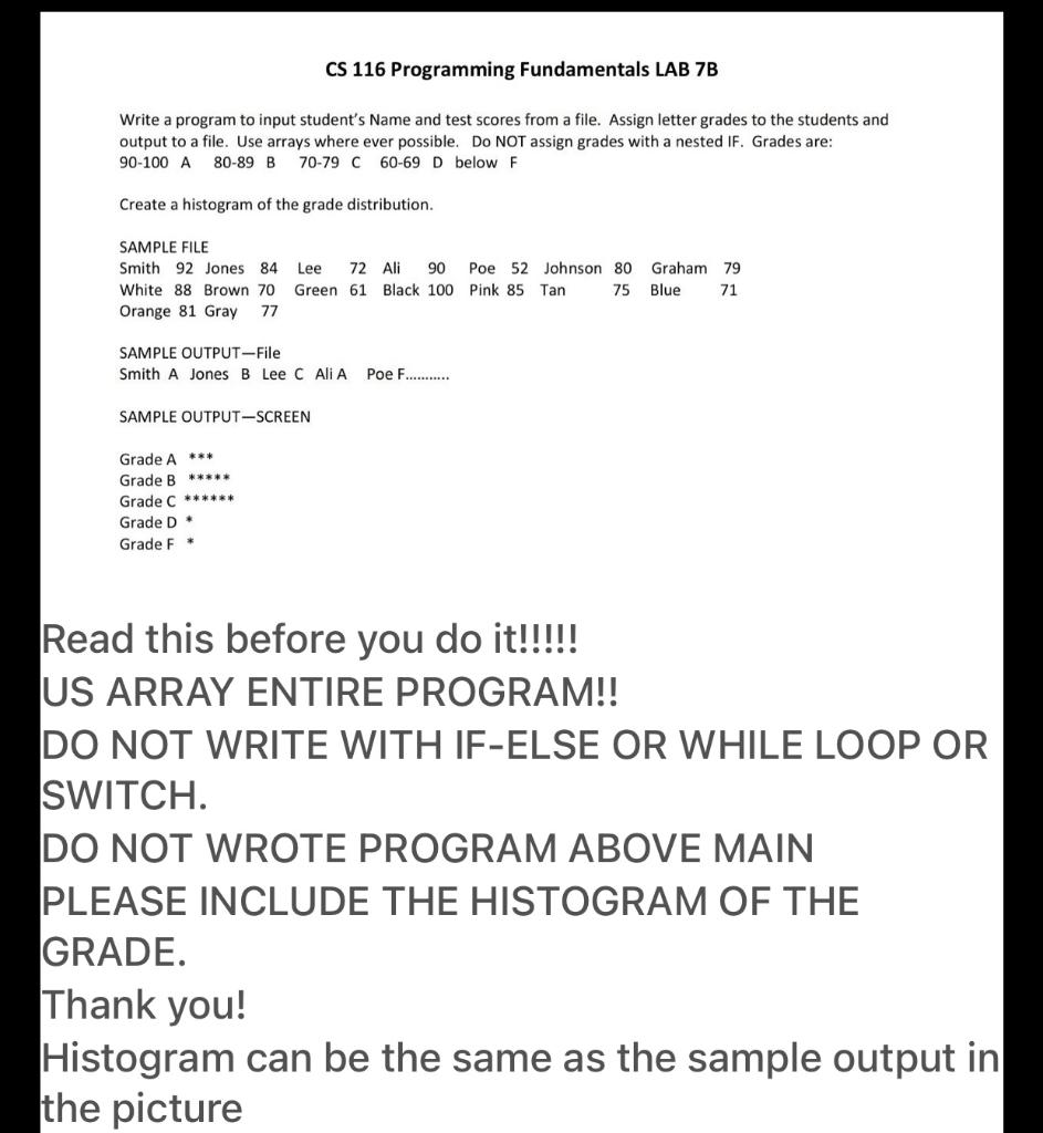 Solved Cs 116 Programming Fundamentals Lab 7b Write A 1550