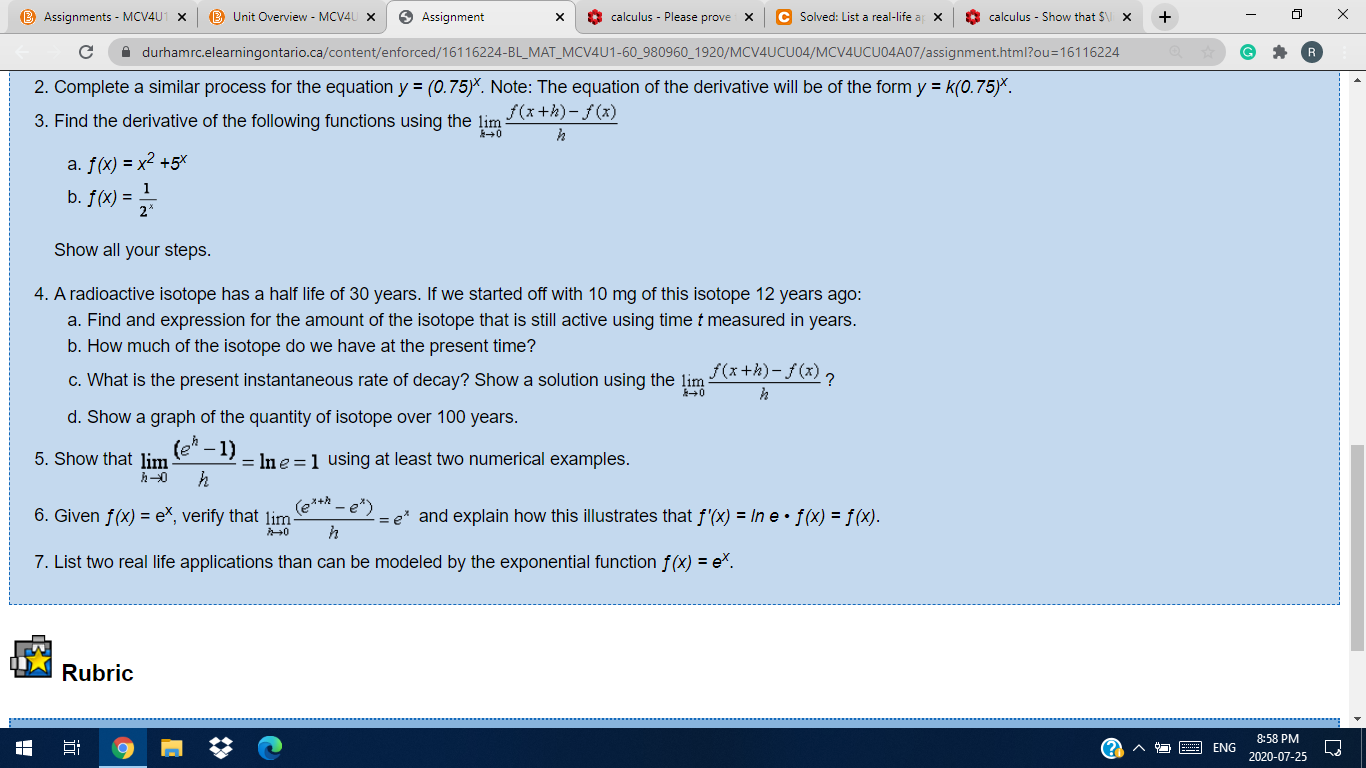 Solved B Assignments - MCV4U X Unit Overview - MCV4U X | Chegg.com