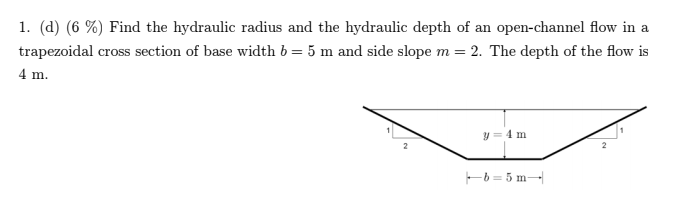Solved 1. (d) (6 %) Find the hydraulic radius and the | Chegg.com
