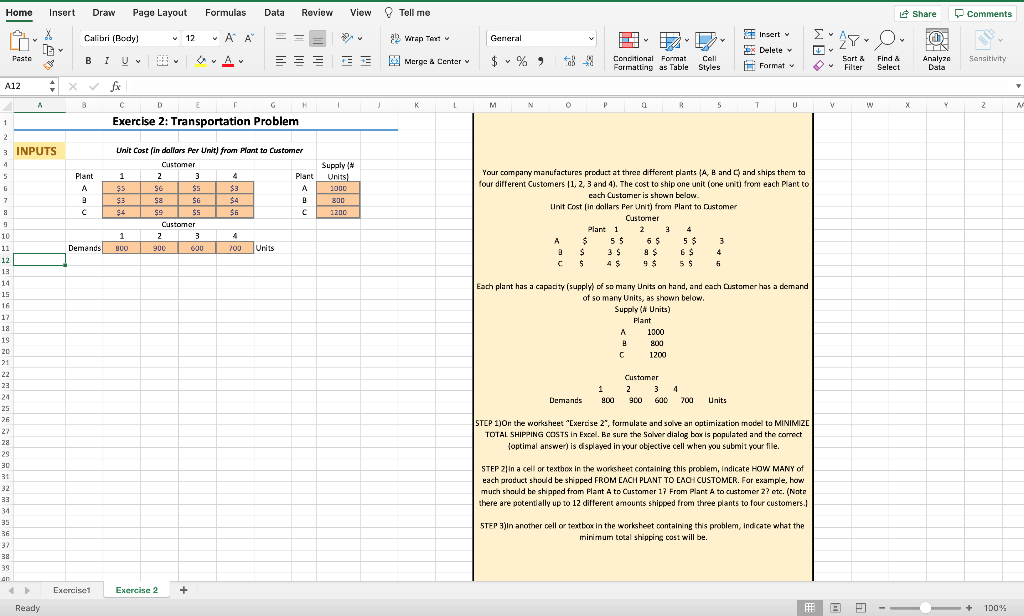 Home - Insert Draw Page Layout Formulas Data Review | Chegg.com