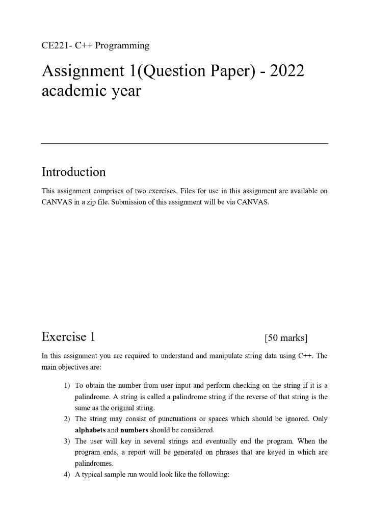 Solved CE221- C++ Programming Assignment 1(Question Paper) - | Chegg.com