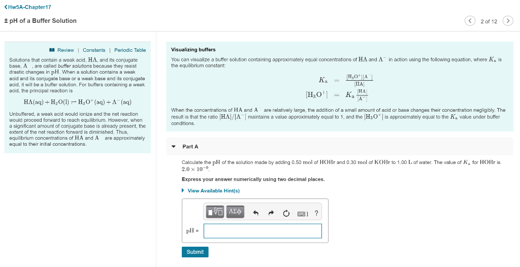 Solved Hw5A-Chapter17 t pH of a Buffer Solution 2 of 12 | Chegg.com