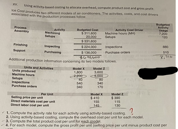 Solved XV. Using activity-based costing to allocate | Chegg.com