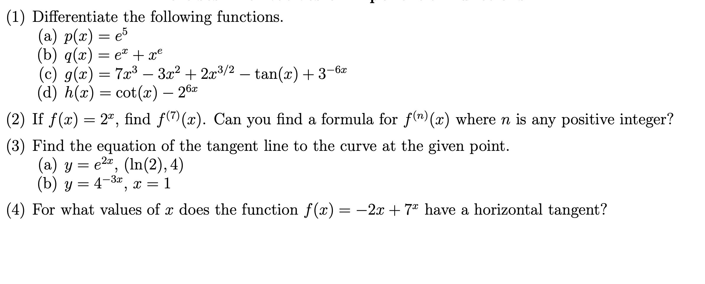 Solved (1) ﻿Differentiate the following | Chegg.com