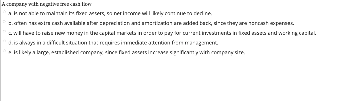 Solved A company with negative free cash flow a. is not able | Chegg.com