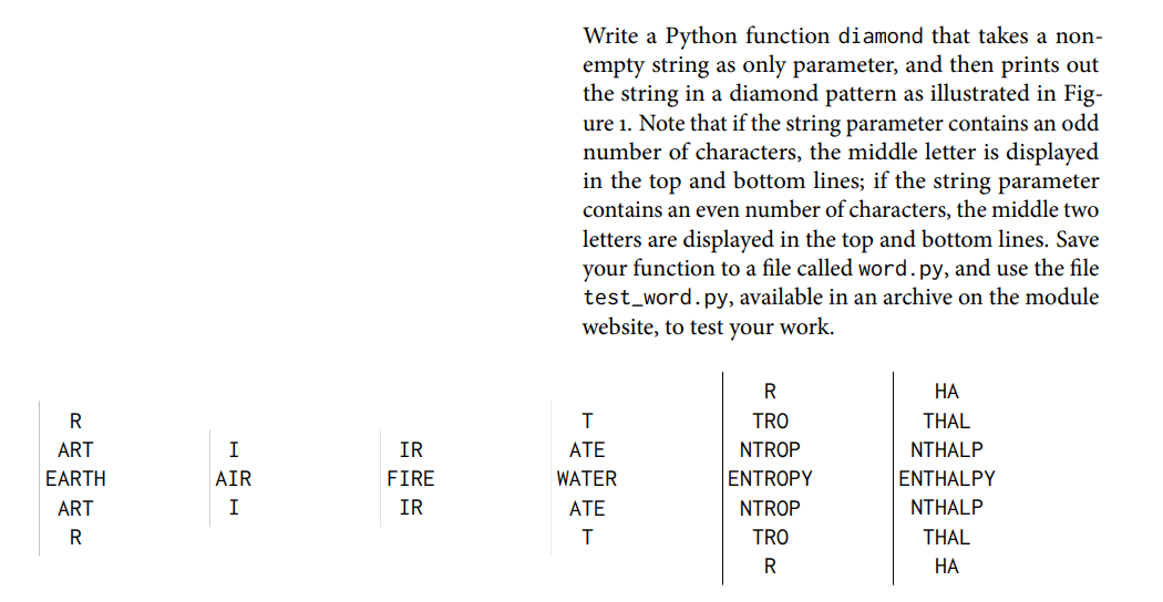 Solved Write a Python function diamond that takes a non- | Chegg.com